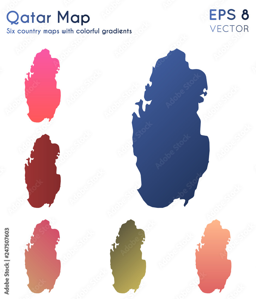 Map of Qatar with beautiful gradients. Alluring set of Qatar maps ...