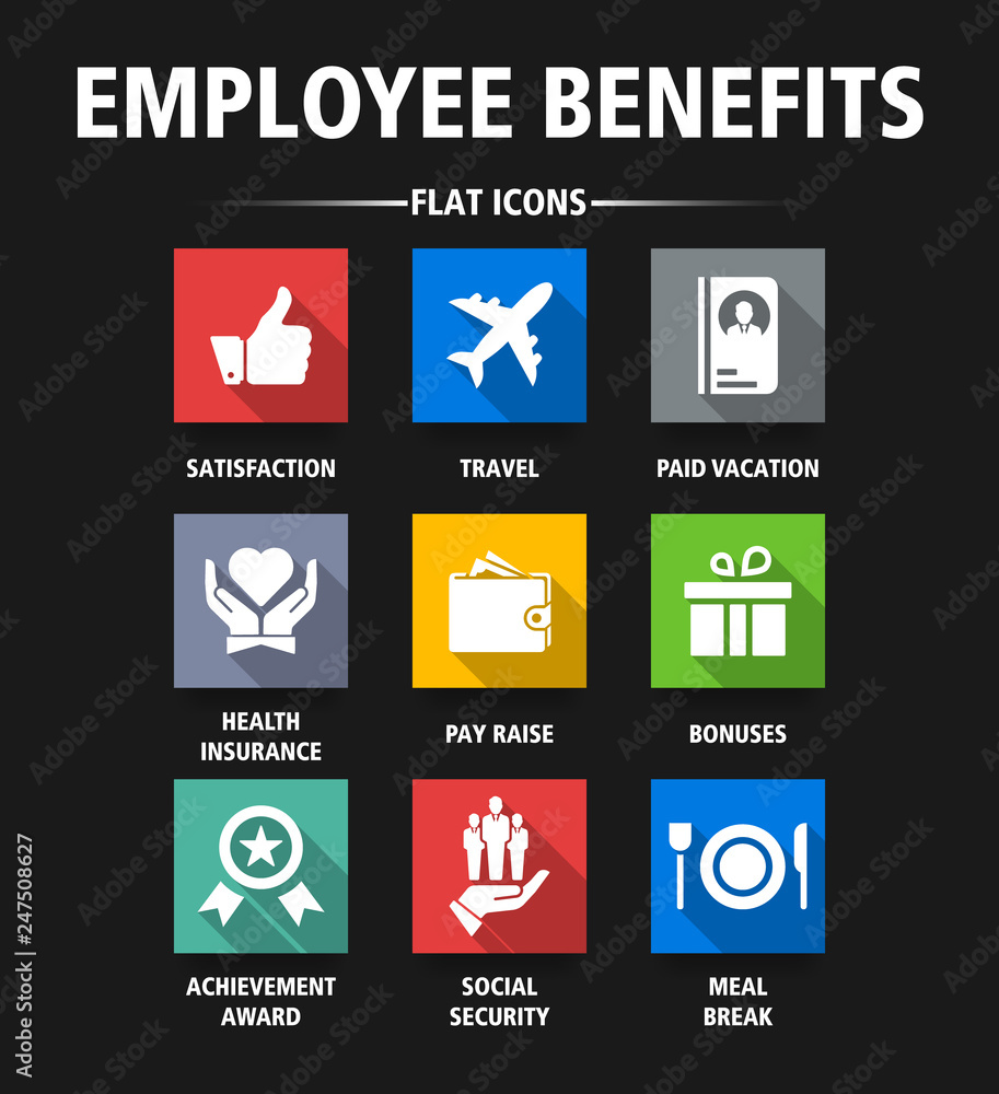 EMPLOYEE BENEFITS FLAT ICONS Stock Vector | Adobe Stock