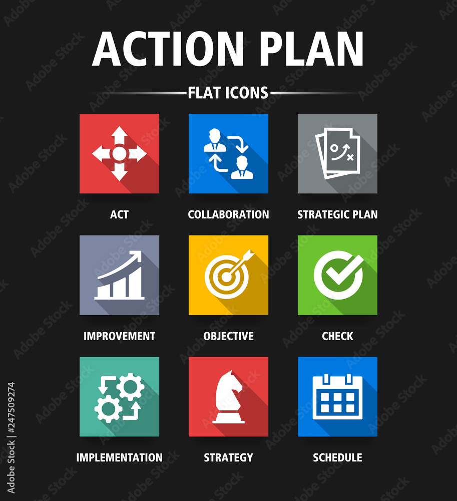 ACTION PLAN FLAT ICONS Stock Vector | Adobe Stock