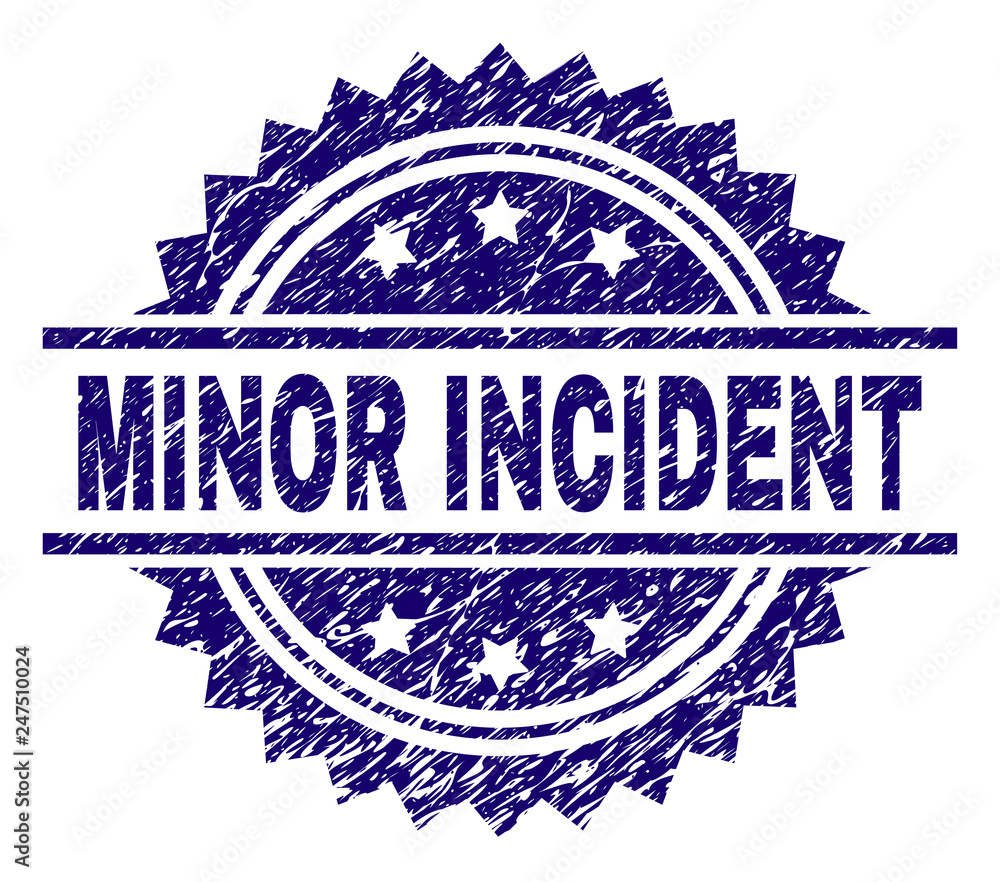 MINOR INCIDENT stamp seal watermark with distress style. Blue vector ...