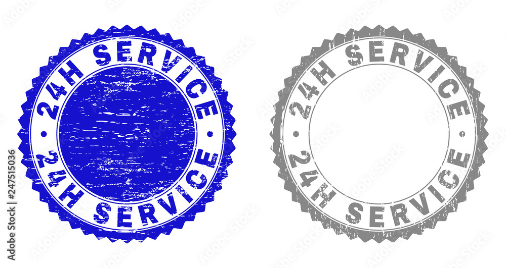 24H SERVICE stamp seals with distress texture in blue and grey colors ...