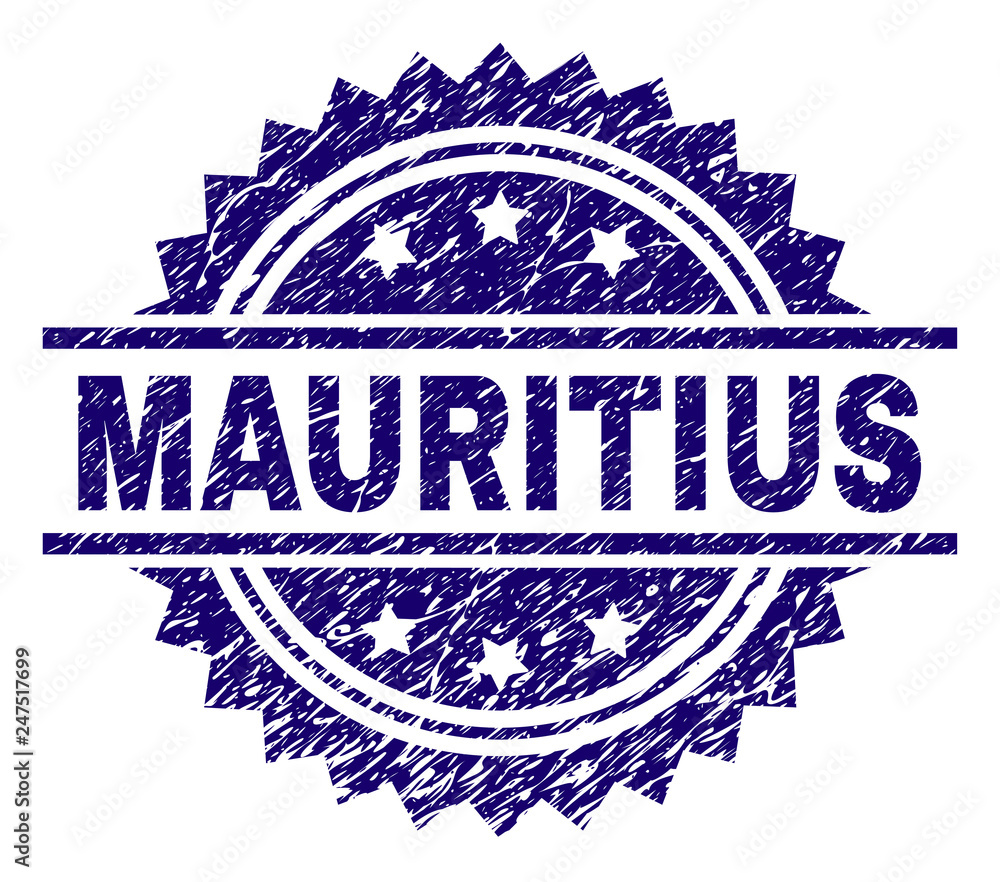 MAURITIUS stamp seal watermark with distress style. Blue vector rubber ...