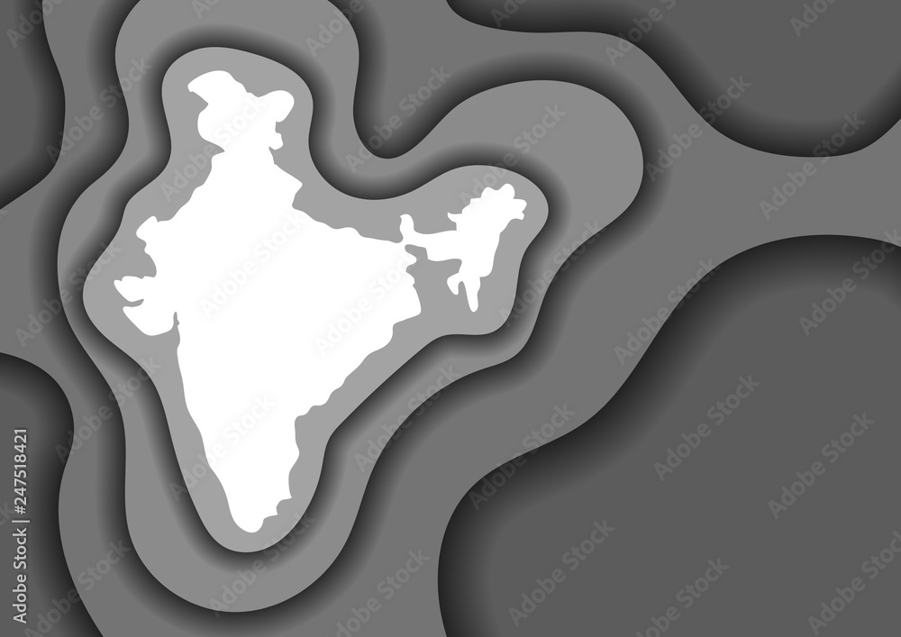 India map abstract schematic from grey monochrome layers paper cut 3D ...