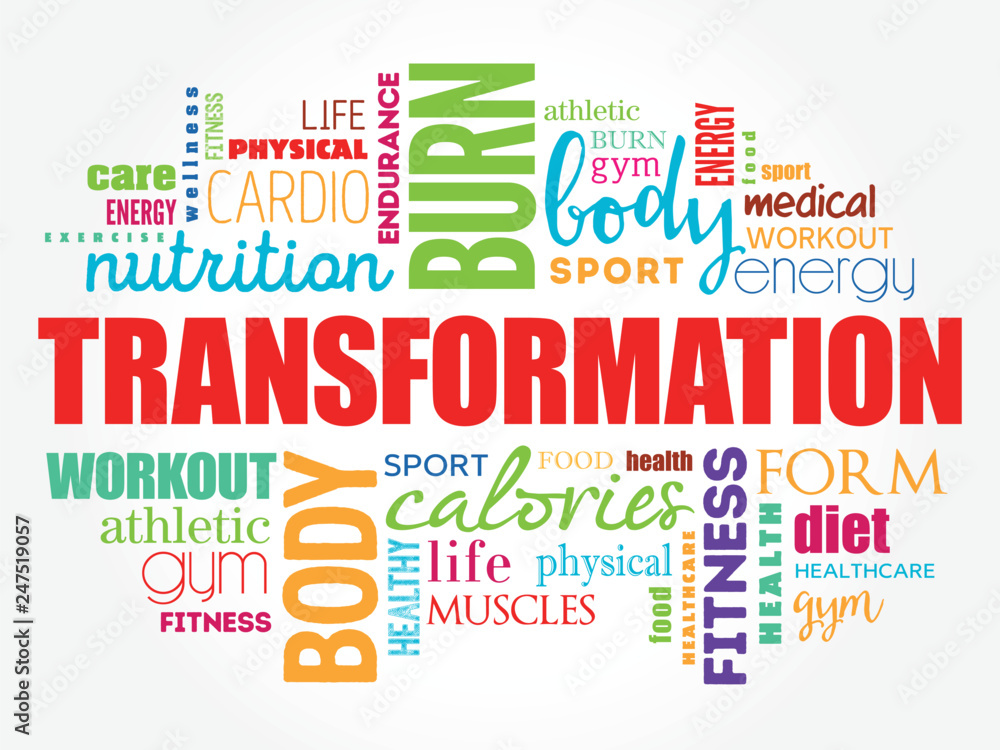 TRANSFORMATION word cloud, fitness, sport, health concept Stock Vector ...