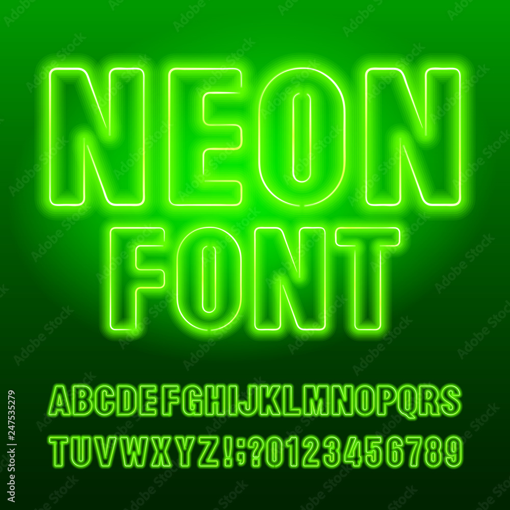 Green neon typescript. Green color light bulb capital letters and ...