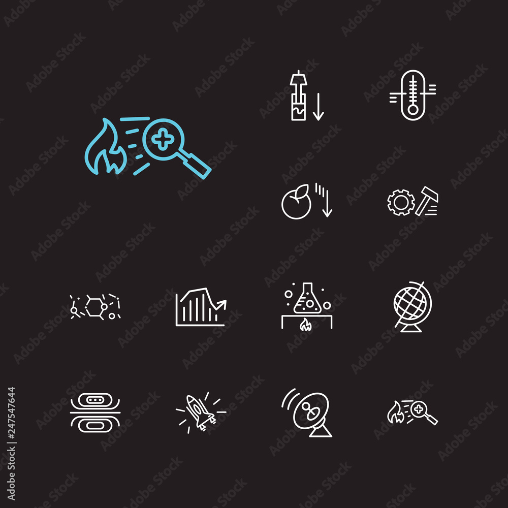 Vetor de Physics icons set. Thermodynamics and physics icons with ...