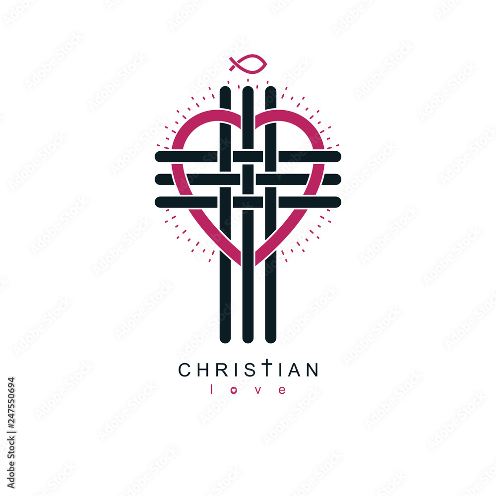 True Christian Love and Belief in God, vector creative symbol design ...