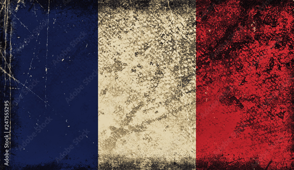 Vintage old flag of France. Art texture painted France national flag ...