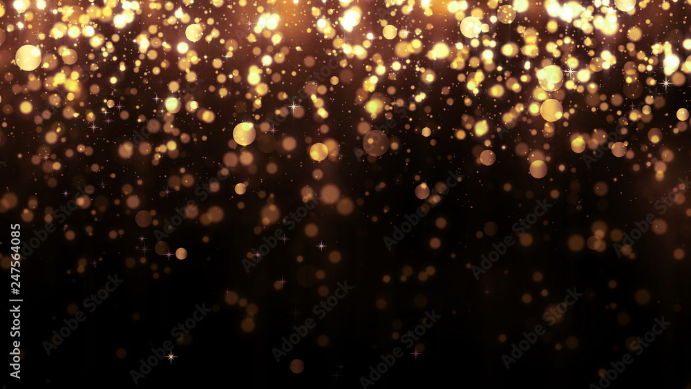 Background with golden glitter falling particles. Beautiful holiday ...