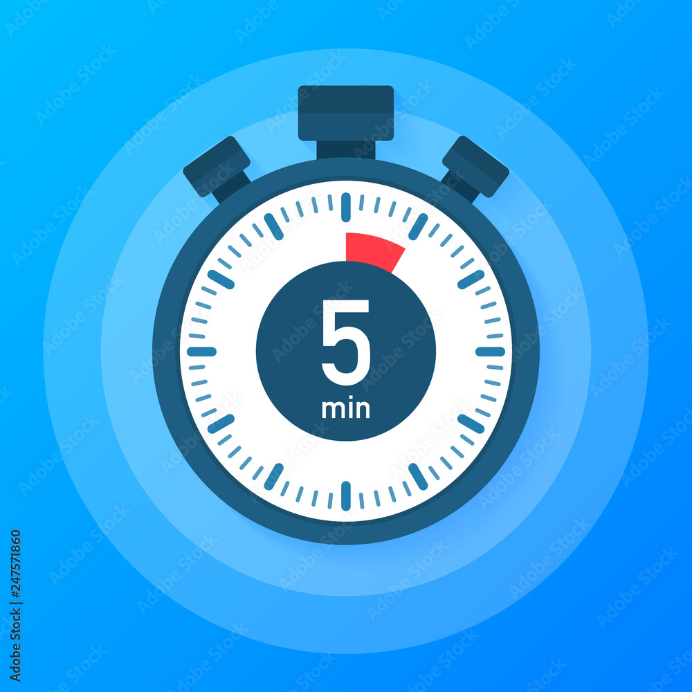 The 5 minutes, stopwatch vector icon. Stopwatch icon in flat style ...