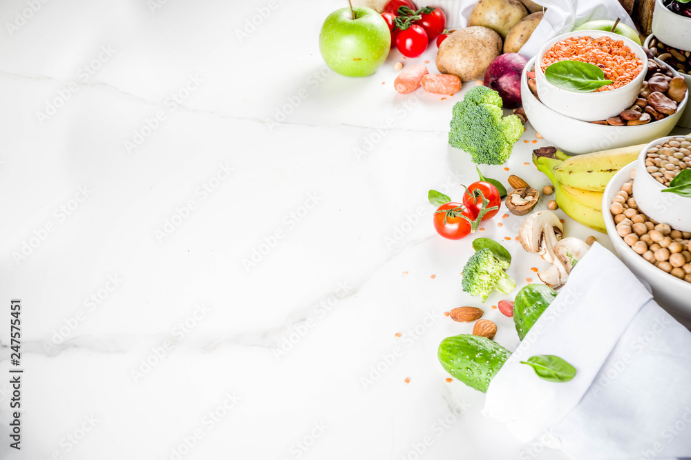 Healthy food. Selection of good carbohydrate sources, high fiber rich ...