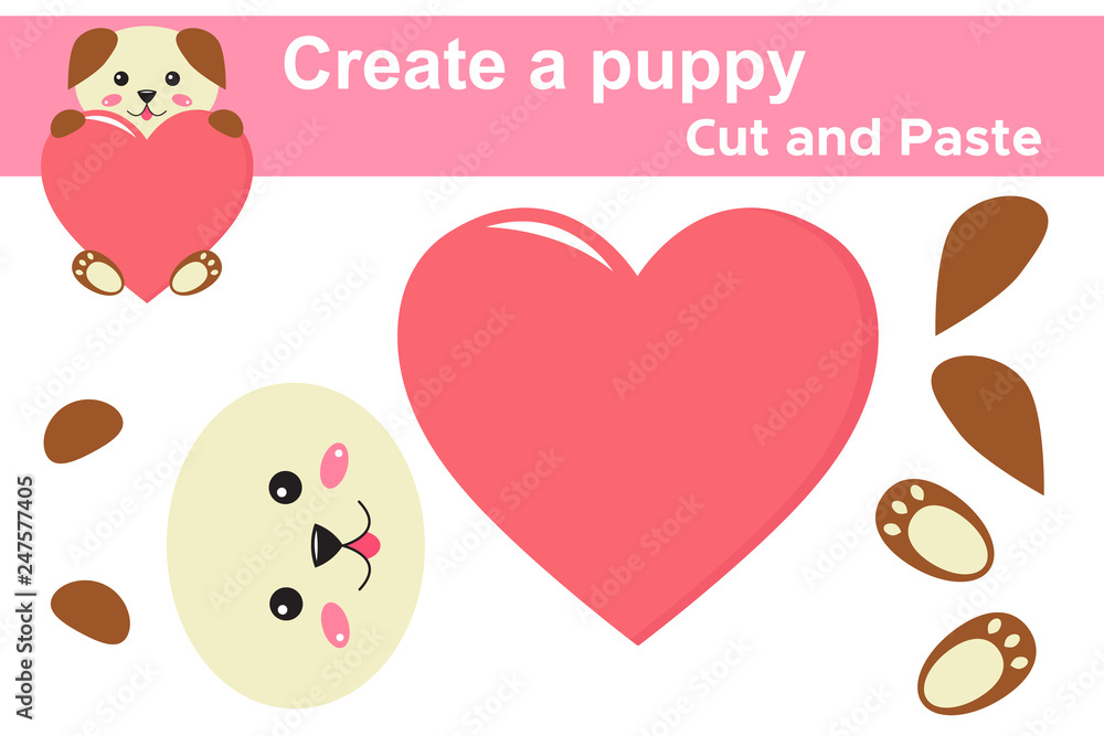 Create a dog, educational paper game for children. Valentines day theme ...