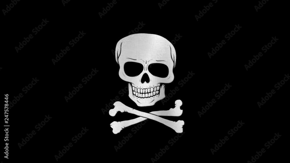 Jolly Roger flag waving in the wind. Closeup in 4k of realistic pirate ...