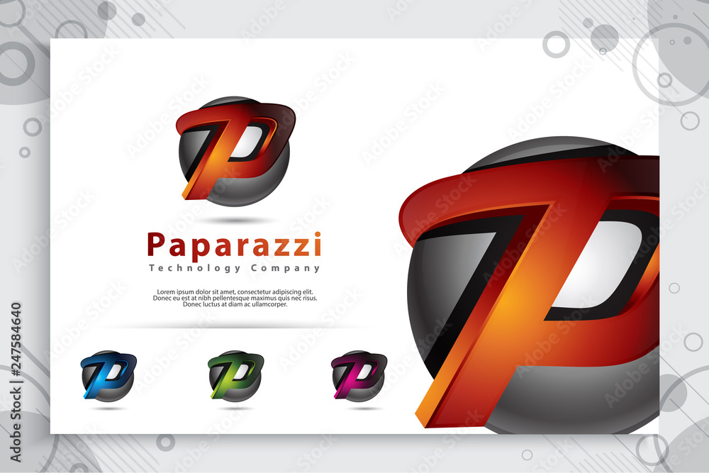 3d Letter P logo vector design with simple and modern colorful style ...