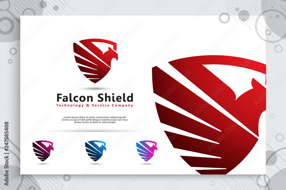 falcon Shield tech vector logo designs with modern style concept, illustration of bird shield as ...
