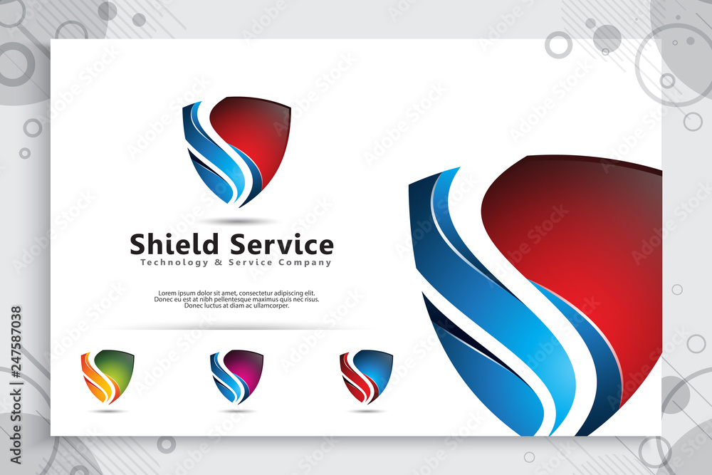 3d shield tech vector logo design with modern concept , abstract ...