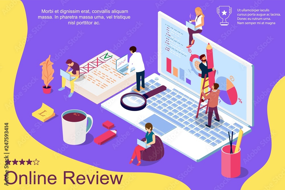Online review concept with characters. Can use for web page, banner ...