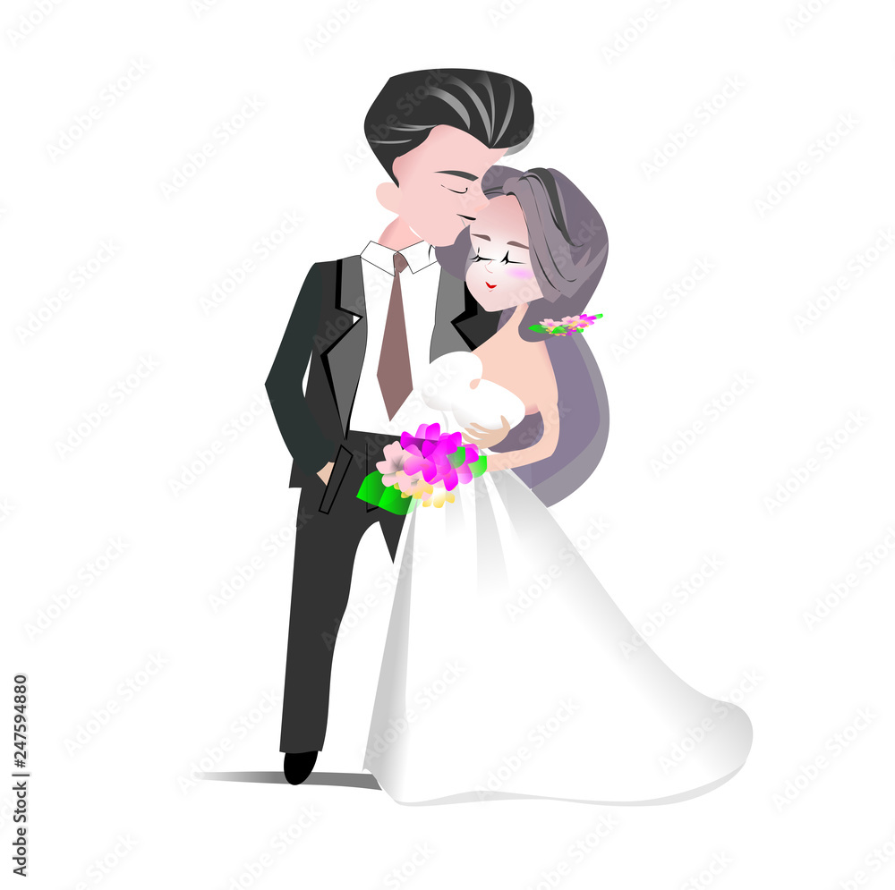 Wedding clipart . Illustration groom and bride. Cartoon character man ...