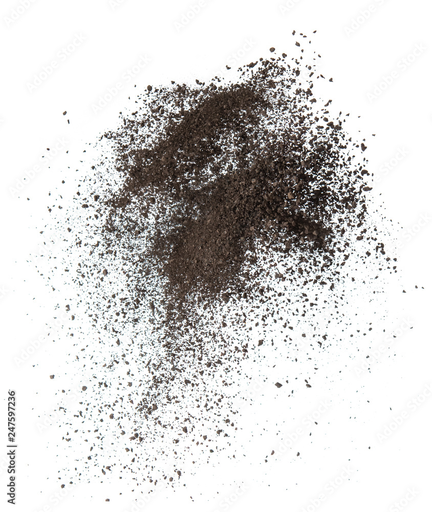 Dry soil splash or explosion flying in the air on white background,Stop ...