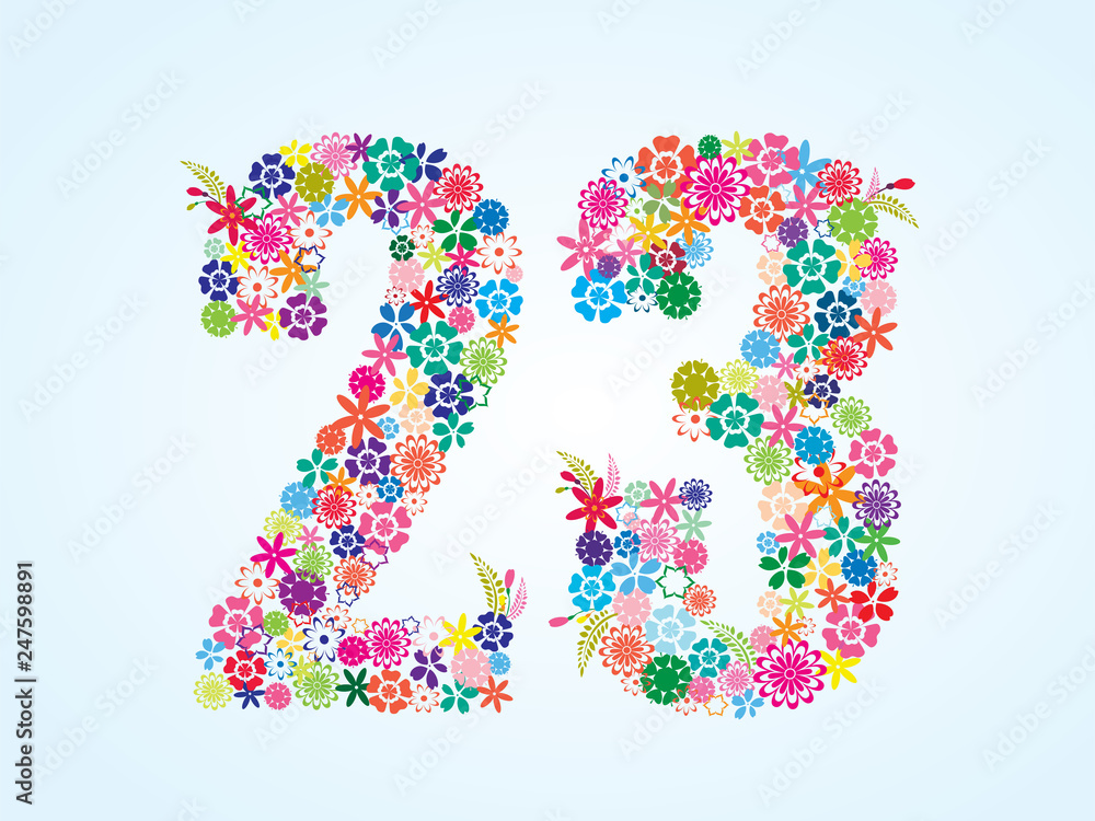 Vector Colorful Floral 23 Number Design isolated on white background ...