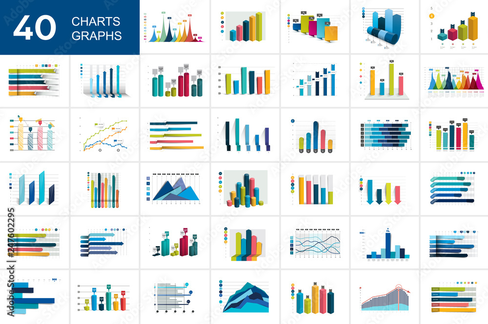 Big set of charst, graphs. Blue color. Infographics business elements ...