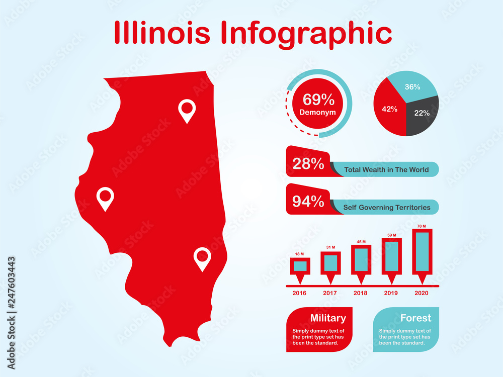 Vetor de Illinois State (USA) Map with Set of Infographic Elements in ...