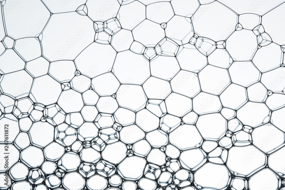 Geometric cells formed by soap bubbles and water, for background or ...