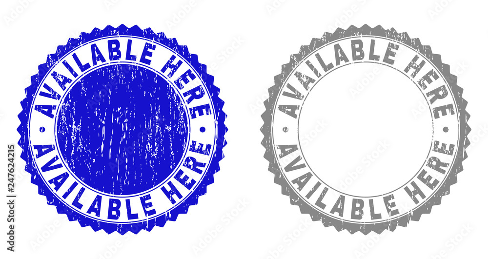 Grunge AVAILABLE HERE stamp seals isolated on a white background ...