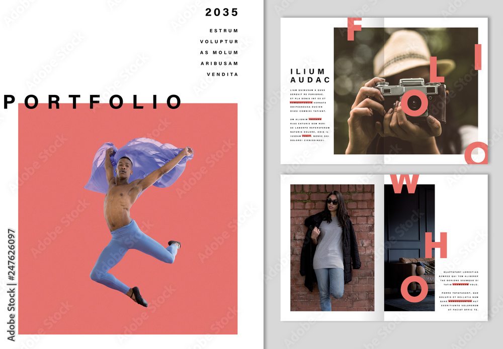 Portfolio Layout with Coral Accents Stock Template | Adobe Stock