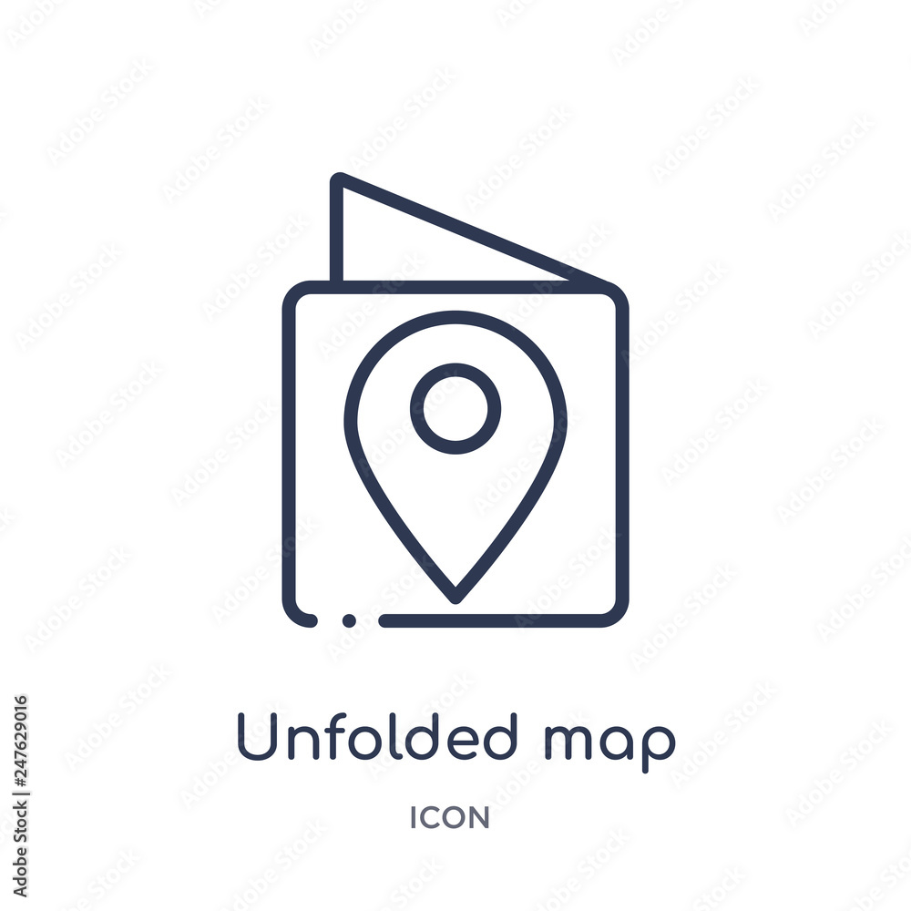 unfolded map with location mark icon from travel outline collection. Thin line unfolded map with ...