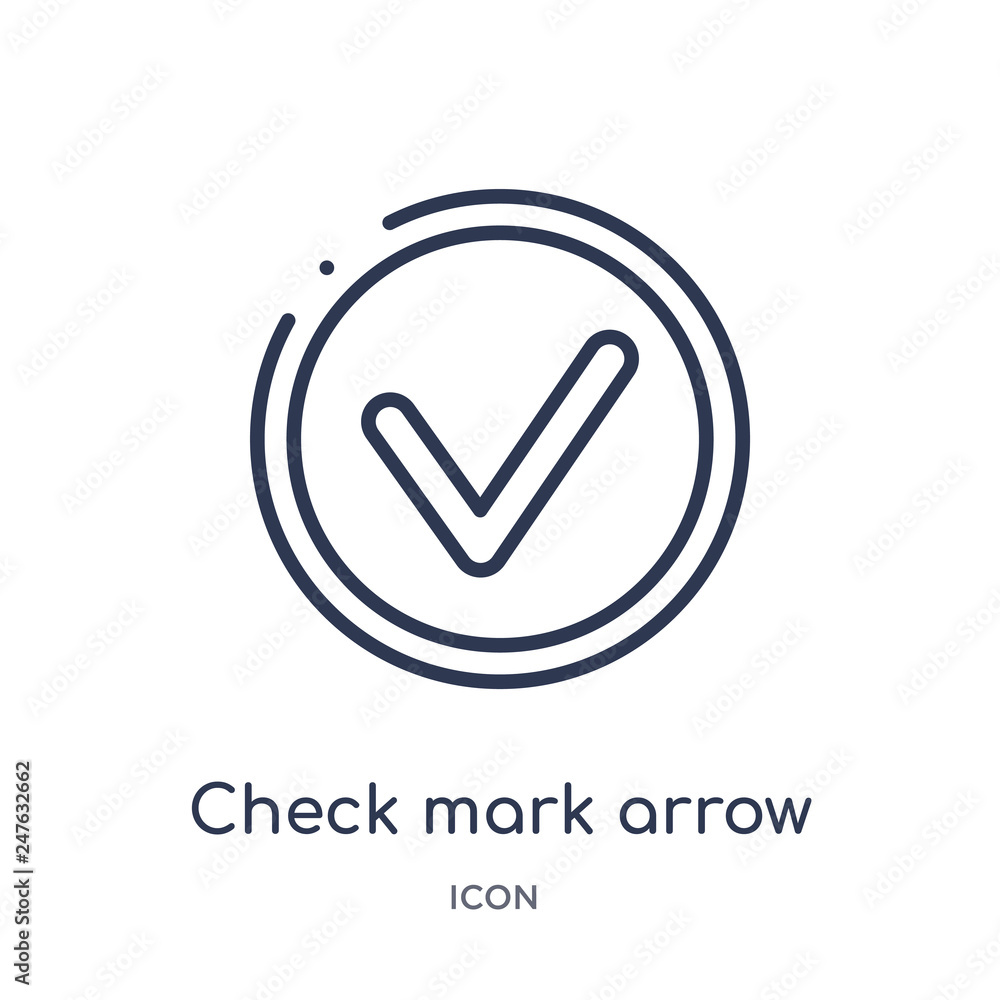 check mark arrow icon from user interface outline collection. Thin line check mark arrow icon ...