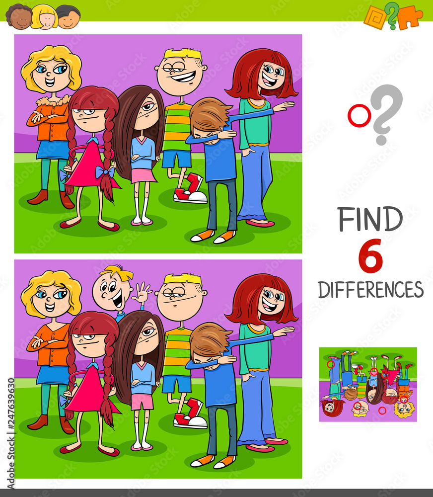 find differences game with kids group Stock Vector | Adobe Stock