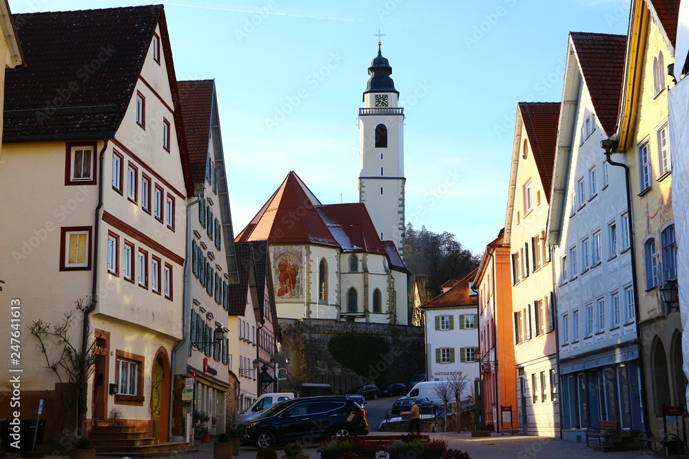 Blick auf die Katholische Stiftskirche in der Altstadt von Horb am ...