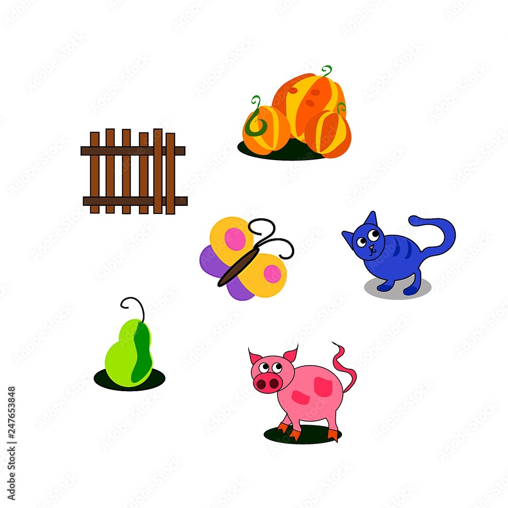 Farm animals illustration, Stickers with domestic animals, Colorful set ...