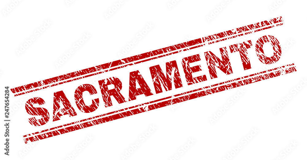 SACRAMENTO seal print with grunge texture. Red vector rubber print of ...