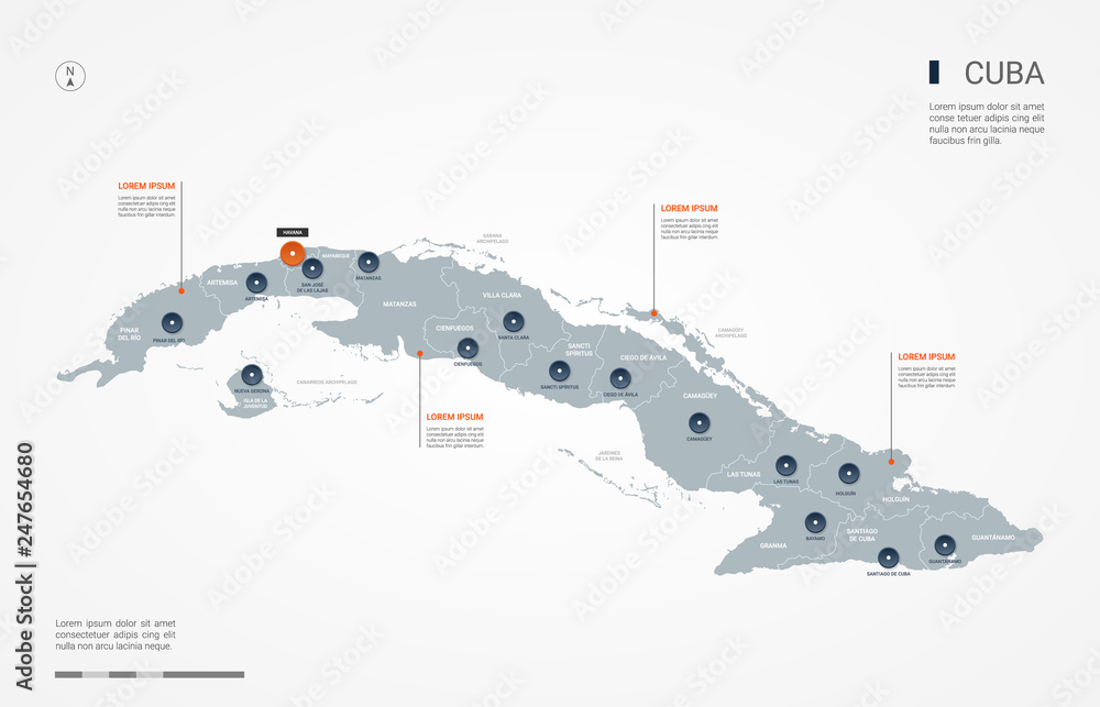 Cuba map with borders, cities, capital and administrative divisions ...