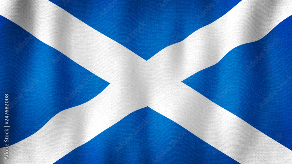 Scotland flag waving in the wind. Closeup of realistic Scottish flag ...