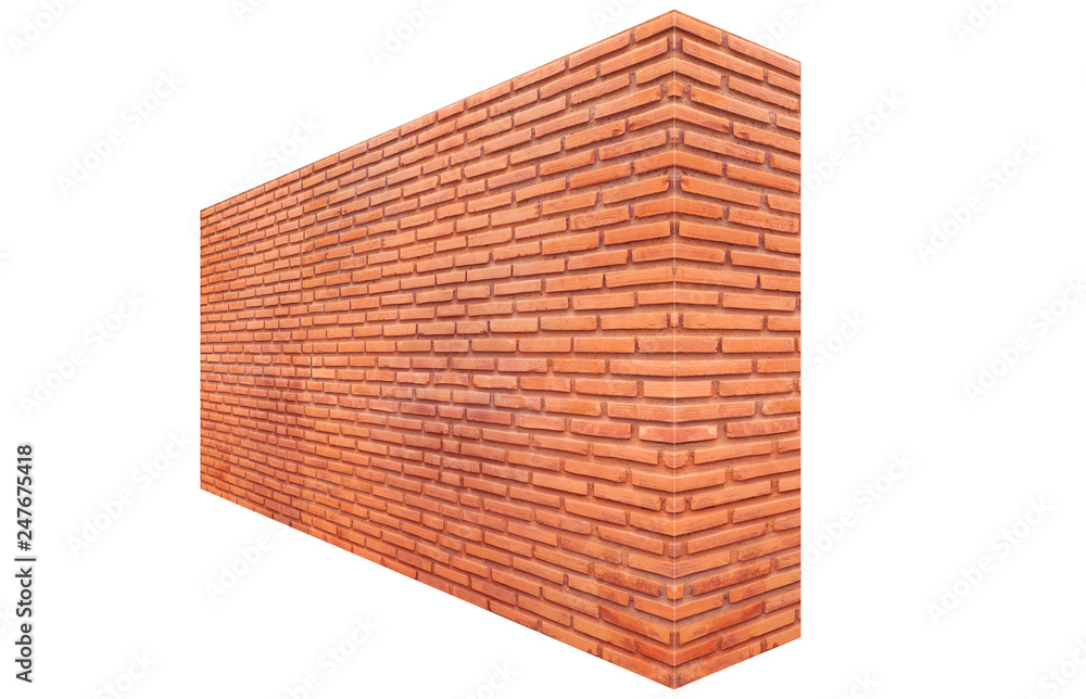 3D illustration brick wall perspective isolated on white background ...