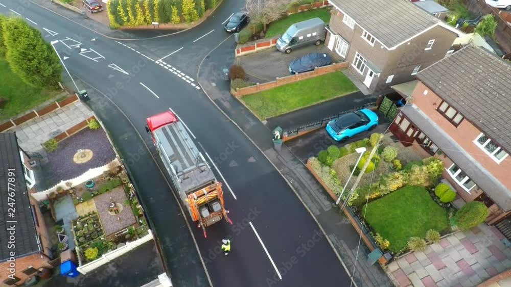 January 2019 - Aerial View, footage of Dustmen putting recycling waste ...
