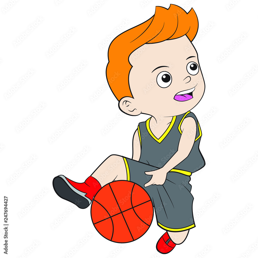 Cartoon child playing basketball coloring by live paint bucket for easy ...