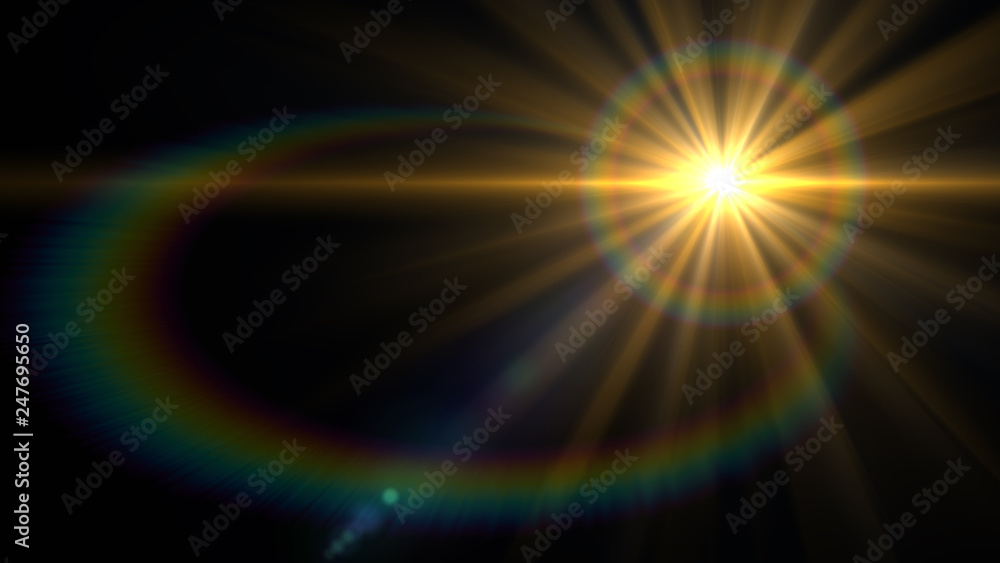 Lens Flare light over Black Background. Easy to add overlay or screen ...