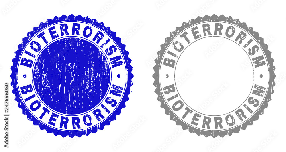Grunge BIOTERRORISM stamp seals isolated on a white background. Rosette ...