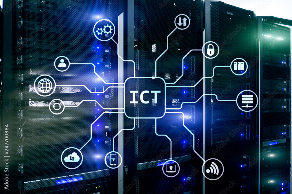 ICT - information and communications technology concept on server room ...