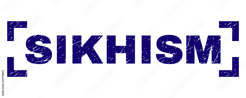 SIKHISM text seal print with corroded texture. Text label is placed ...
