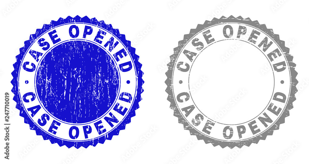 Grunge CASE OPENED stamp seals isolated on a white background. Rosette ...