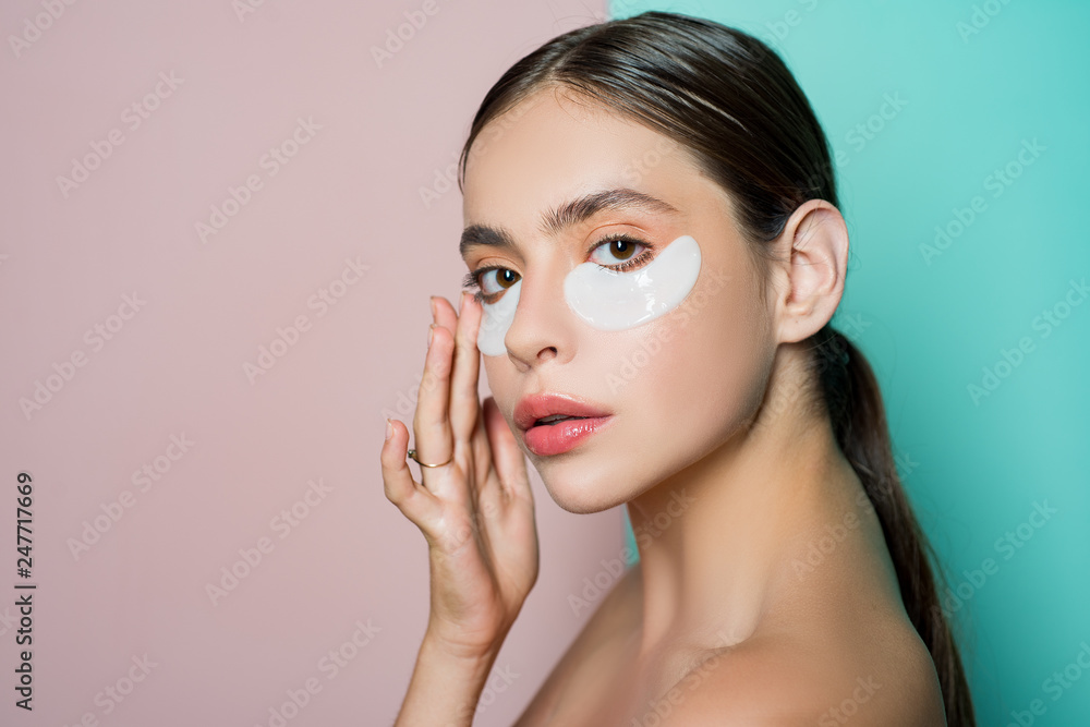 Beauty girl face with flakes under the eyes. Womans flakes. Patches ...