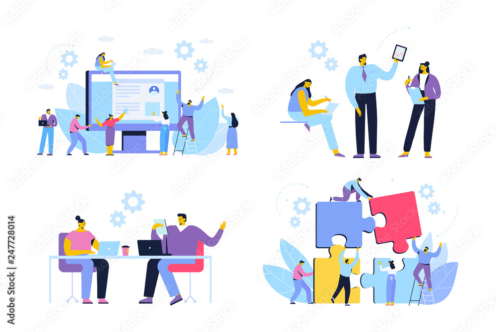 Business people vector set. Cooperation. People connecting puzzle ...