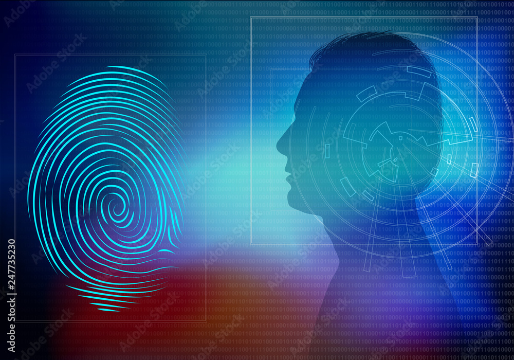 Biometric electronic system for human identification. Background with ...