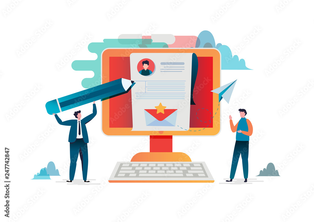 People fill out a form. Online application. Flat cartoon character ...