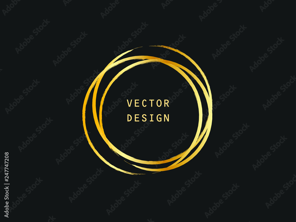 Metalic gold circle shape. Label, logo design element, frame. Brush ...